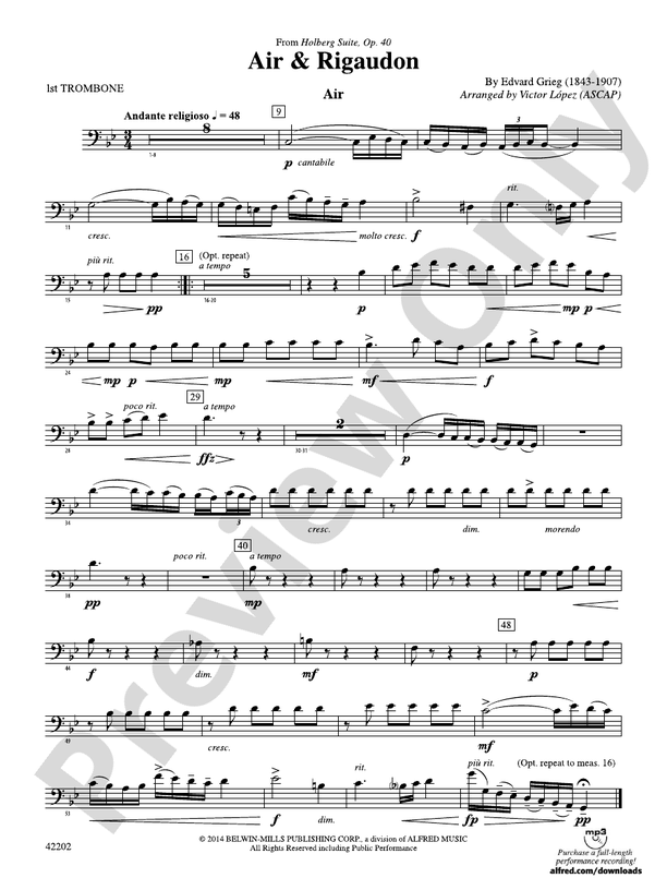 Air & Rigaudon: 1st Trombone: 1st Trombone Part - Digital Sheet Music ...