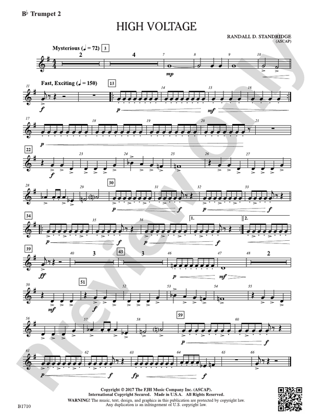 High Voltage: B-flat Trumpet 2: B-flat Trumpet 2 Part: Randall D Standridge - Digital Sheet ...