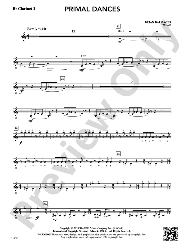 Primal Dances: B-flat Clarinet 2: B-flat Clarinet 2 Part: Brian ...