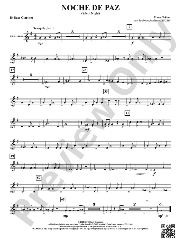 Noche de Paz - Silent Night: B-flat Bass Clarinet: B-flat Bass Clarinet ...