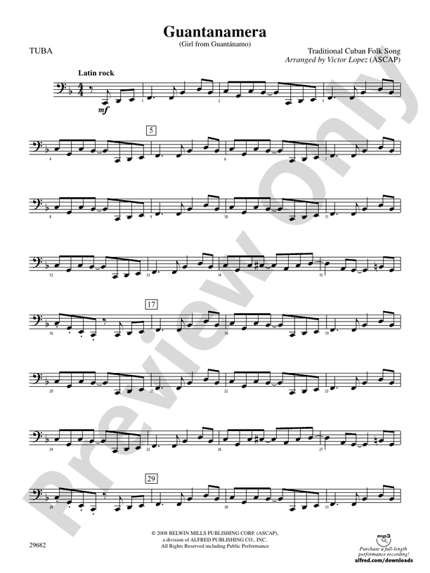 Guantanamera: Tuba: Tuba Part - Digital Sheet Music Download
