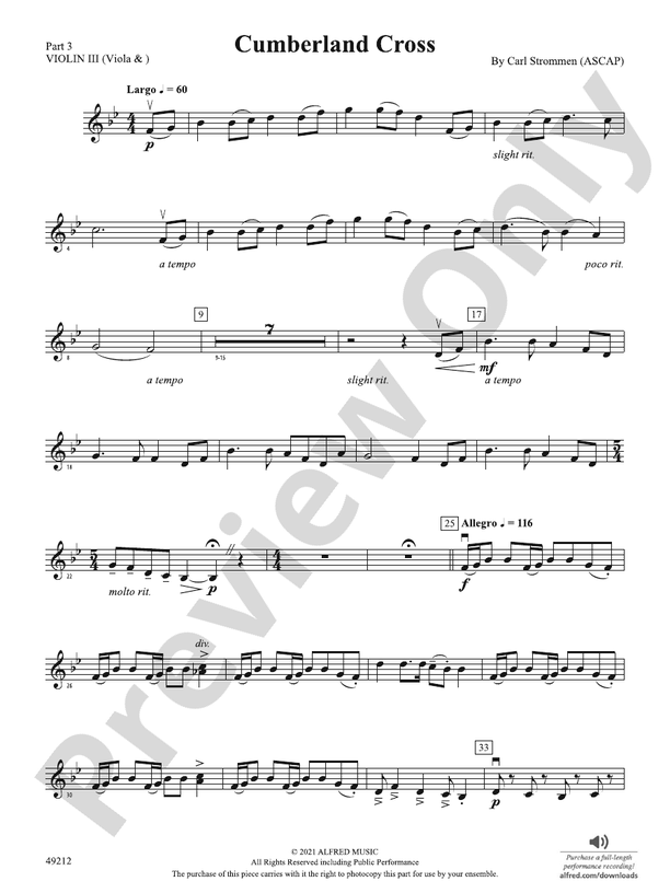 Cumberland Cross: Part 3 - Violin I: Part 3 - Violin I Part - Digital ...