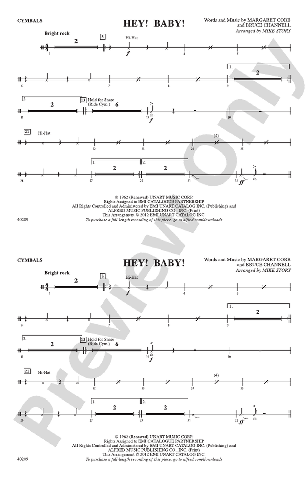 Hey! Baby! (from Dirty Dancing): Cymbals: Cymbals Part - Digital Sheet ...