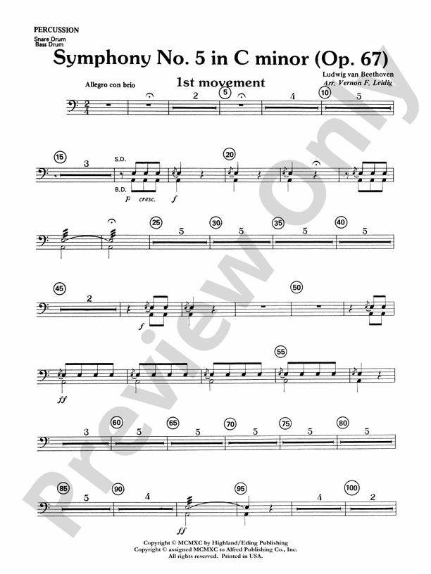 Beethoven's Symphony No. 5, 1st Movement: 1st Percussion: 1st ...