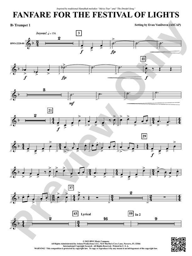 Fanfare for the Festival of Lights: 1st B-flat Trumpet: 1st B-flat ...