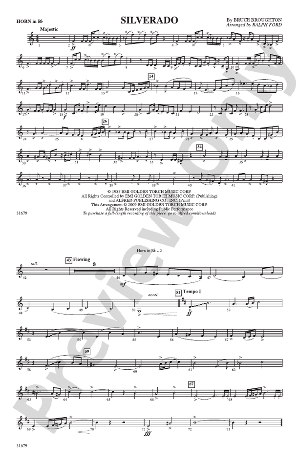 Silverado: Horn in B flat: Horn in B flat Part - Digital Sheet Music ...