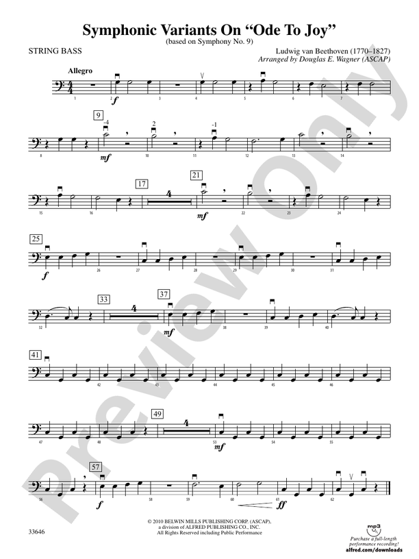 Symphonic Variants on Ode to Joy: String Bass: String Bass Part ...