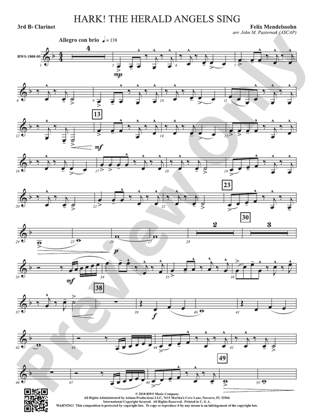 Hark! The Herald Angels Sing: 3rd B-flat Clarinet: 3rd B-flat Clarinet ...