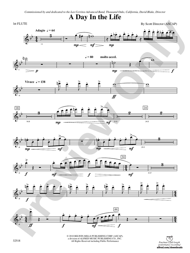 A Day in the Life: Flute: Flute Part - Digital Sheet Music Download