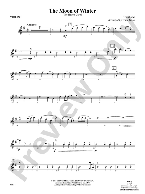 The Moon of Winter: 1st Violin: 1st Violin Part - Digital Sheet Music ...
