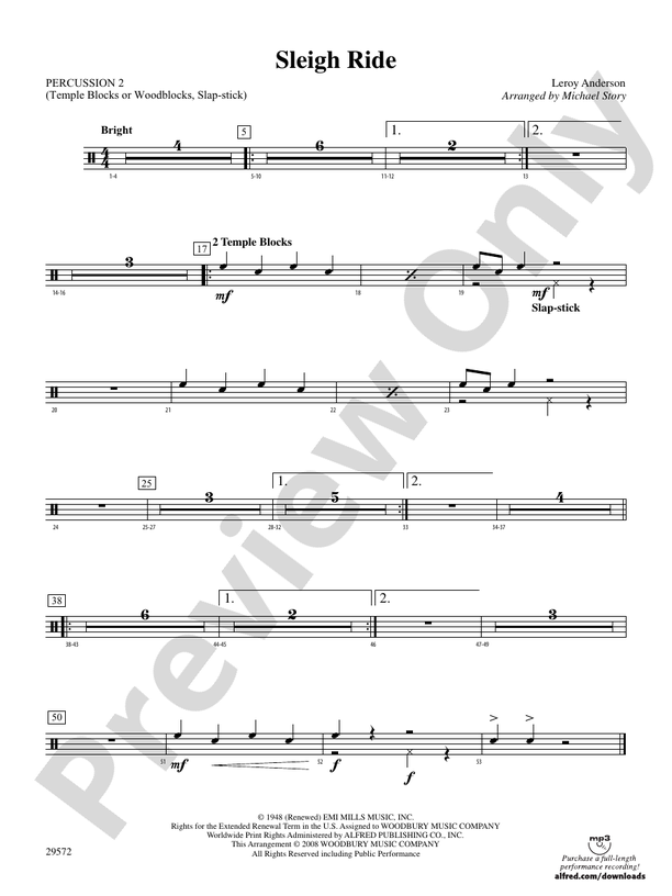 Sleigh Ride: 2nd Percussion: 2nd Percussion Part - Digital Sheet Music ...