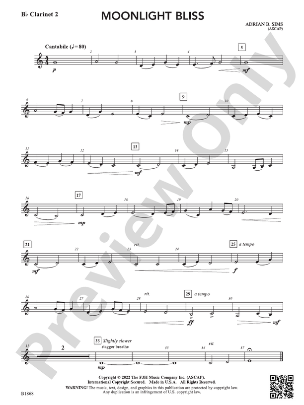 Moonlight Bliss: B-flat Clarinet 2: B-flat Clarinet 2 Part: Adrian B ...