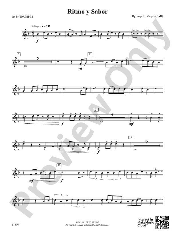 Ritmo y Sabor: 1st B-flat Trumpet: 1st B-flat Trumpet Part - Digital Sheet Music Download