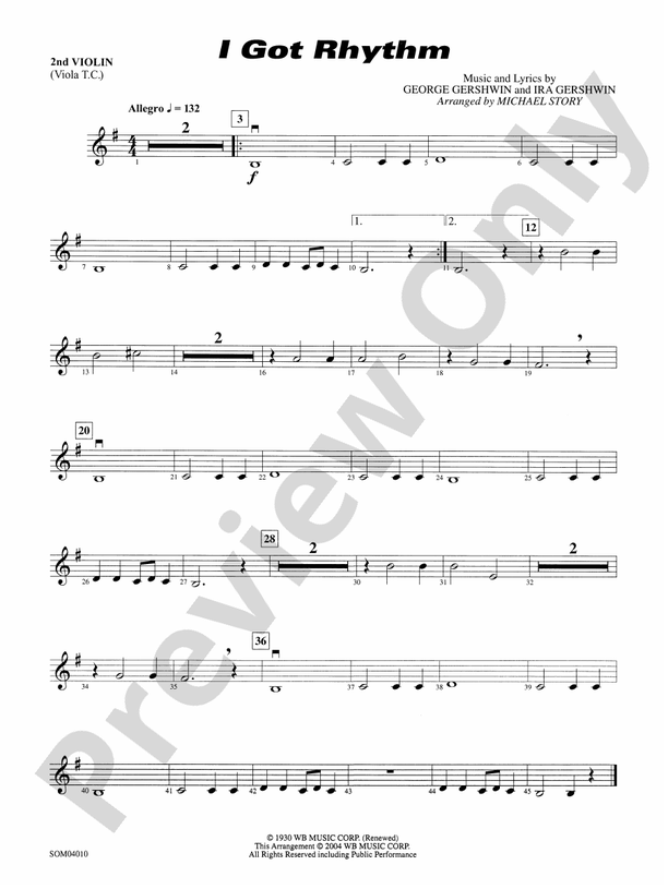 I Got Rhythm: 2nd Violin: 2nd Violin Part - Digital Sheet Music Download