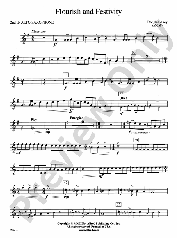 Flourish & Festivity: 2nd E-flat Alto Saxophone: 2nd E-flat Alto Saxophone Part - Digital Sheet ...