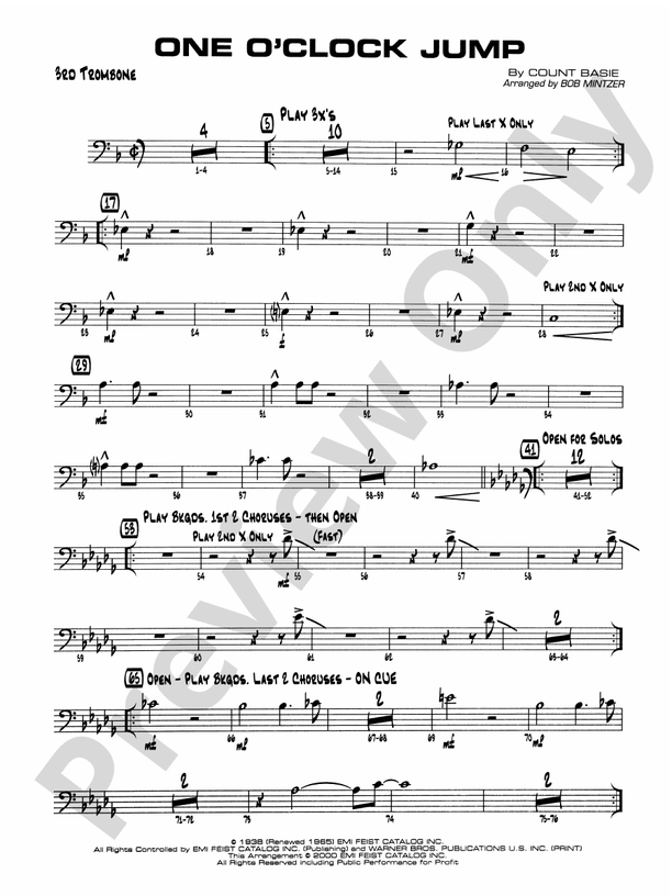 One O'Clock Jump: 3rd Trombone: 3rd Trombone Part - Digital Sheet Music ...