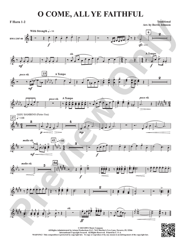 O Come, All Ye Faithful: 1st & 2nd F Horns: 1st & 2nd F Horns Part ...