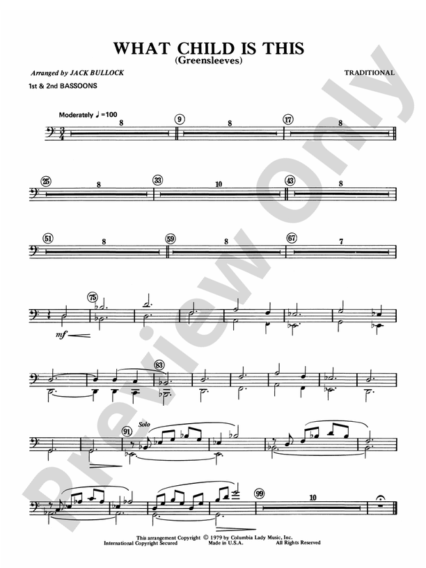 What Child Is This?: Bassoon: Bassoon Part - Digital Sheet Music Download