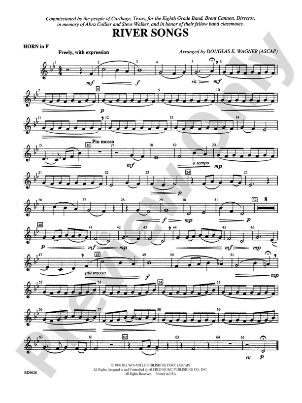 River Songs: 1st F Horn: 1st F Horn Part - Digital Sheet Music Download