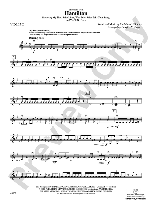 Selections from Hamilton: 2nd Violin: 2nd Violin Part - Digital Sheet ...