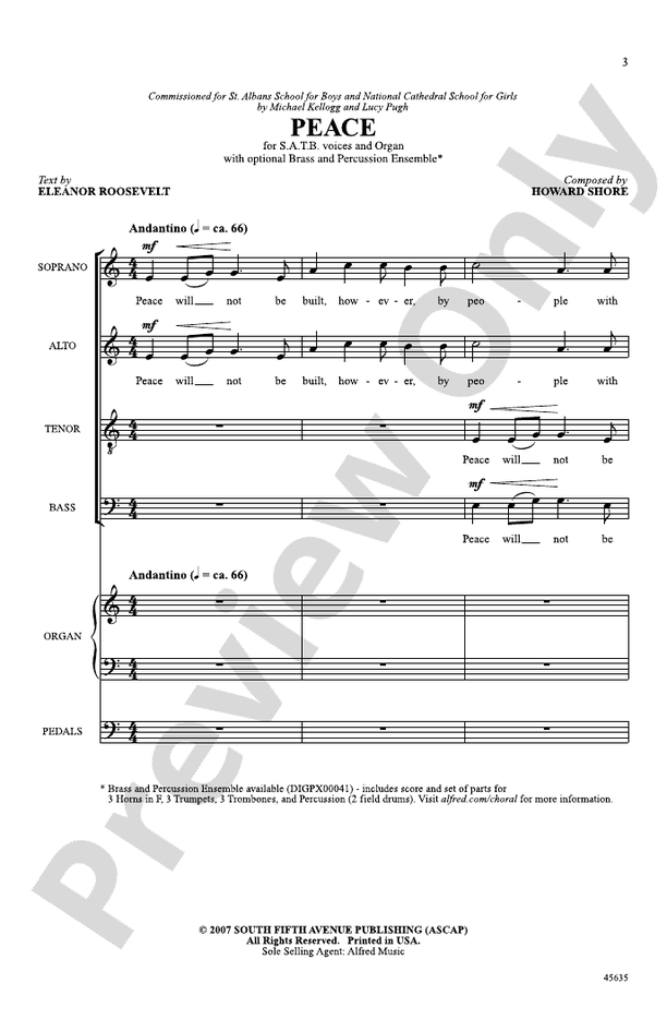Peace: SATB Choral Octavo: Howard Shore - Digital Sheet Music Download