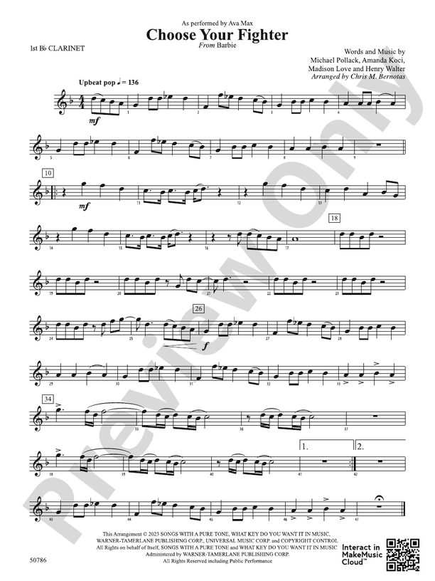 Choose Your Fighter: 1st B-flat Clarinet: 1st B-flat Clarinet Part - Digital Sheet Music Download