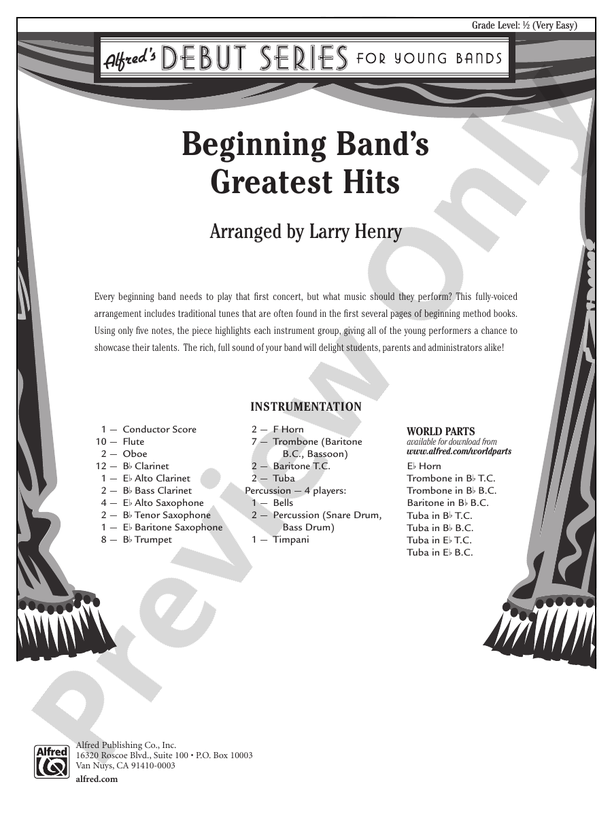 Beginning Band's Greatest Hits: Concert Band Conductor Score & Parts ...