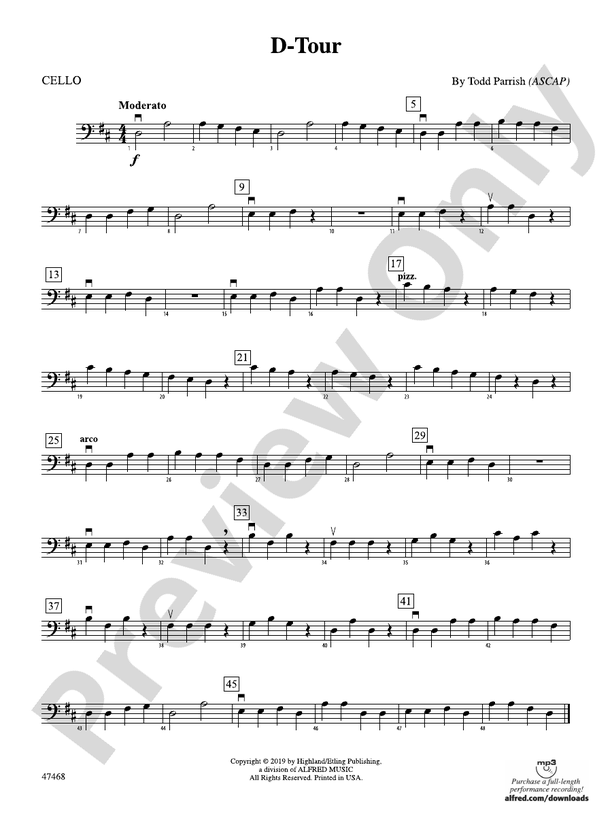 D-Tour: Cello: Cello Part - Digital Sheet Music Download