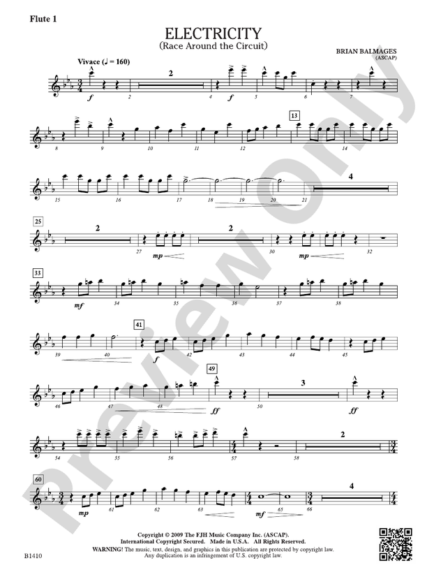 Electricity: Flute 1: Flute 1 Part: Brian Balmages - Digital Sheet ...