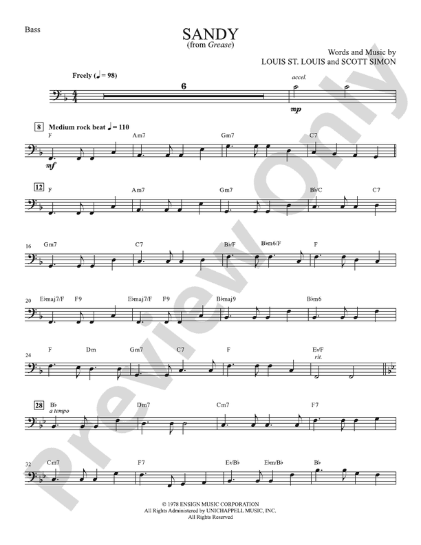 Sandy: Electric Bass: Electric Bass Part - Digital Sheet Music Download