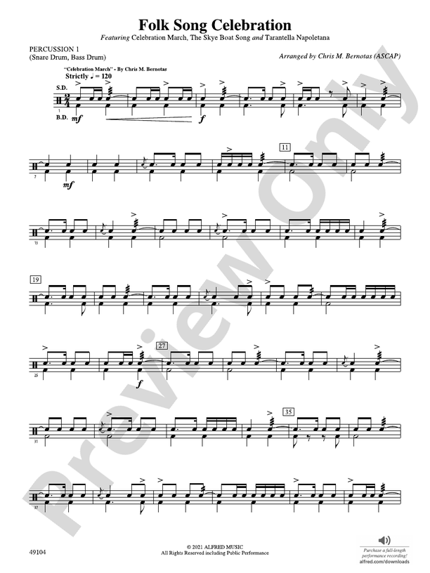 Folk Song Celebration: 1st Percussion: 1st Percussion Part - Digital Sheet Music Download