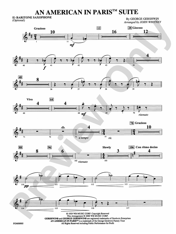 An American in Paris Suite: E-flat Baritone Saxophone: E-flat Baritone Saxophone Part - Digital ...