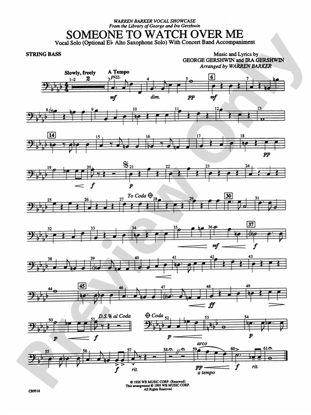 Someone to Watch Over Me: String Bass: String Bass Part - Digital Sheet ...