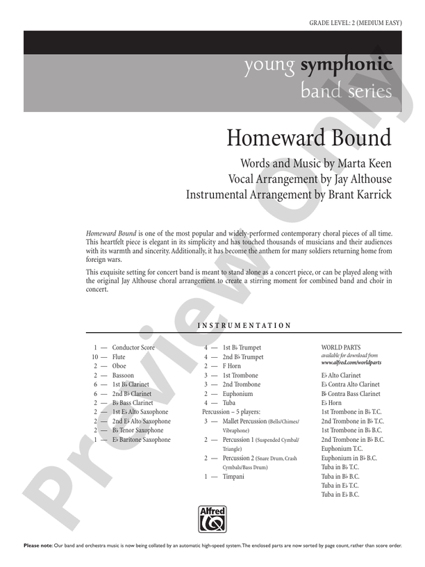 Homeward Bound: Concert Band Conductor Score & Parts: Marta Keen ...