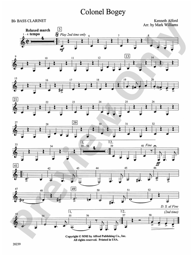 Colonel Bogey: B-flat Bass Clarinet: B-flat Bass Clarinet Part ...