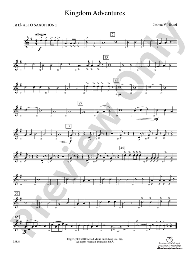 Kingdom Adventures: E-flat Alto Saxophone: E-flat Alto Saxophone Part - Digital Sheet Music Download