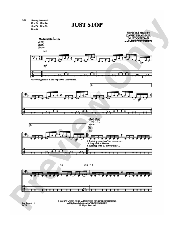 Just Stop: Bass TAB: Disturbed - Digital Sheet Music Download