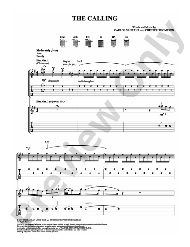The Calling: Guitar TAB: Carlos Santana - Digital Sheet Music Download