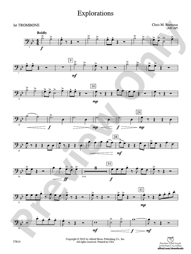 Explorations: 1st Trombone: 1st Trombone Part - Digital Sheet Music Download