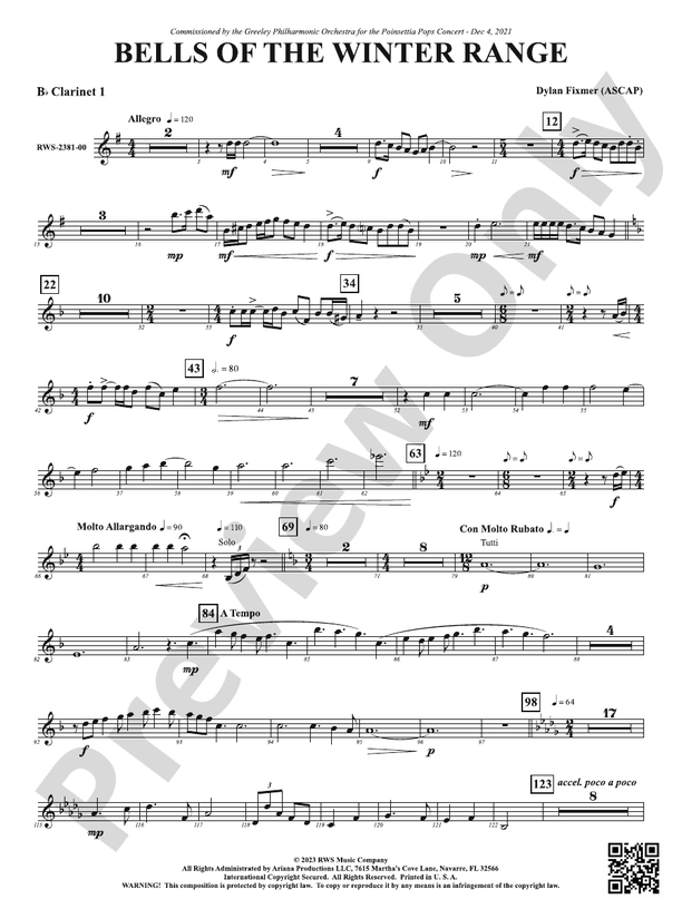 Bells of the Winter Range: 1st B-flat Clarinet: 1st B-flat Clarinet ...