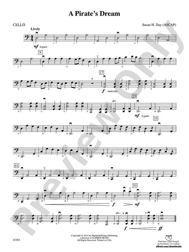 A Pirate's Dream: Cello: Cello Part - Digital Sheet Music Download