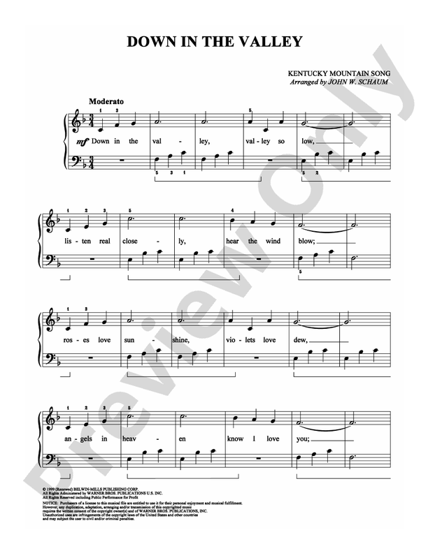 Down in the Valley: Easy Piano: Traditional - Digital Sheet Music Download