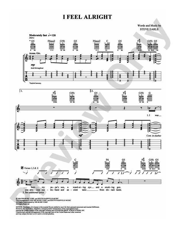 I Feel Alright: Guitar TAB: Steve Earle - Digital Sheet Music Download