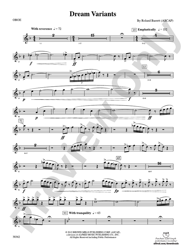 Dream Variants: Oboe: Oboe Part - Digital Sheet Music Download