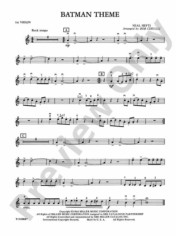 Batman Theme: 1st Violin: 1st Violin Part - Digital Sheet Music Download