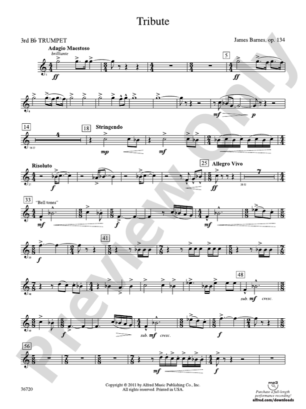 Tribute: 3rd B-flat Trumpet: 3rd B-flat Trumpet Part - Digital Sheet Music Download