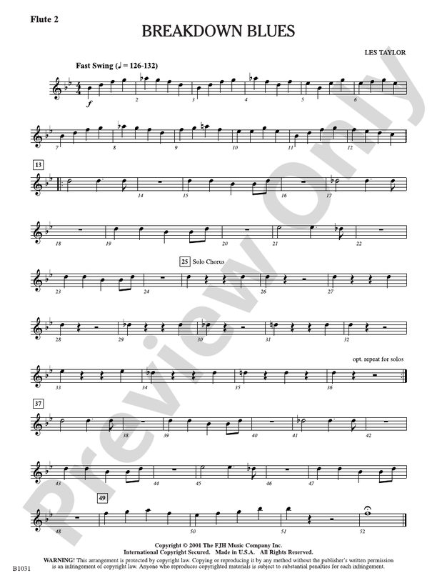 Breakdown Blues: Flute 2: Flute 2 Part: Les Taylor - Digital Sheet Music Download