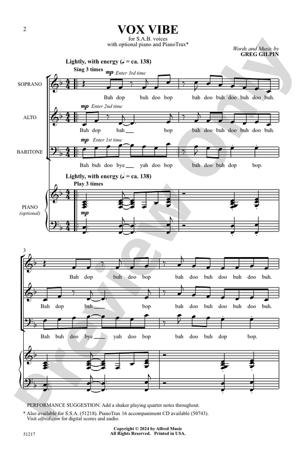 Vox Vibe: SAB Choral Octavo: Greg Gilpin - Digital Sheet Music Download