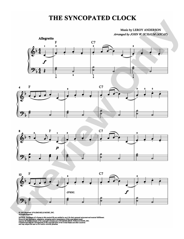 The Syncopated Clock: Easy Piano: Leroy Anderson - Digital Sheet Music ...