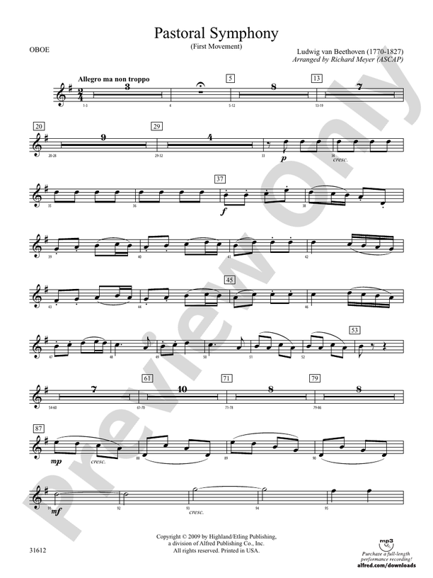 Pastoral Symphony (First Movement): Oboe: Oboe Part - Digital Sheet ...